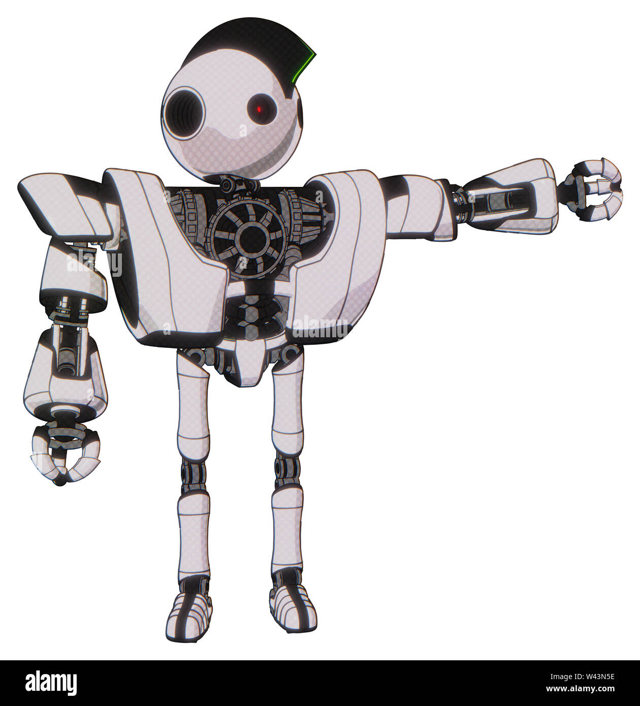 Automaton containing elements: oval wide head, small red led eyes ...