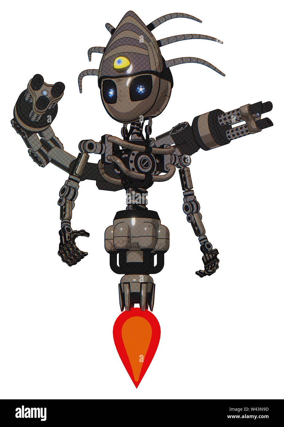 Mech containing elements: grey alien style head, electric eyes, eyeball ...