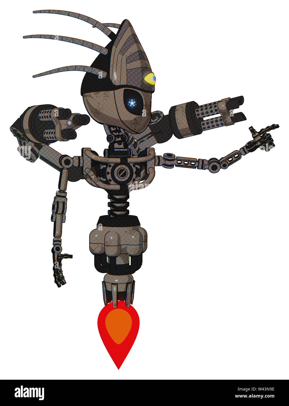 Mech containing elements: grey alien style head, electric eyes, eyeball ...