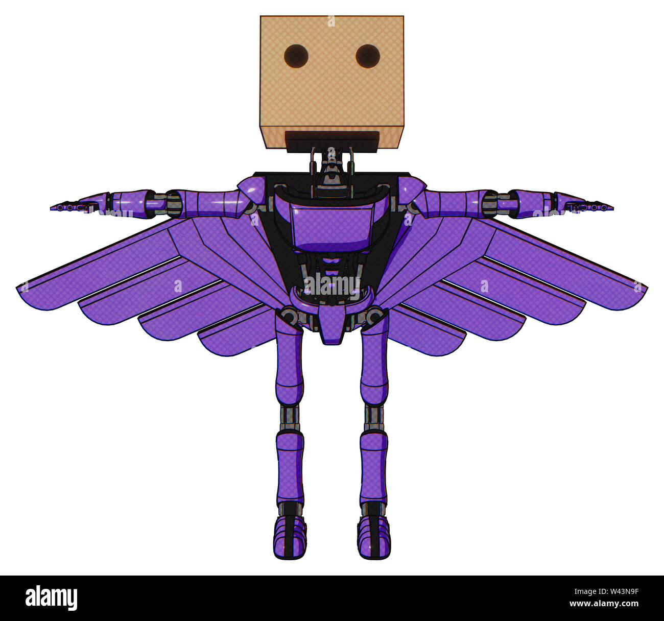 Android containing elements: dual retro camera head, cardboard box head ...