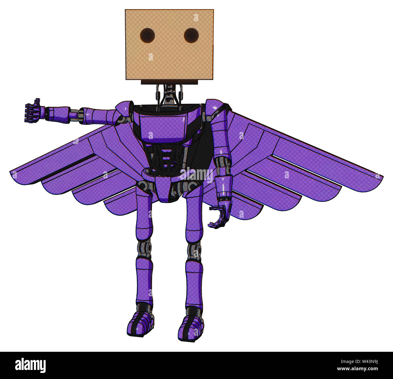 Android containing elements: dual retro camera head, cardboard box head ...