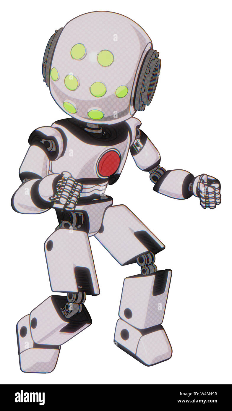 Cyborg containing elements: round head, green eyes array, light chest ...