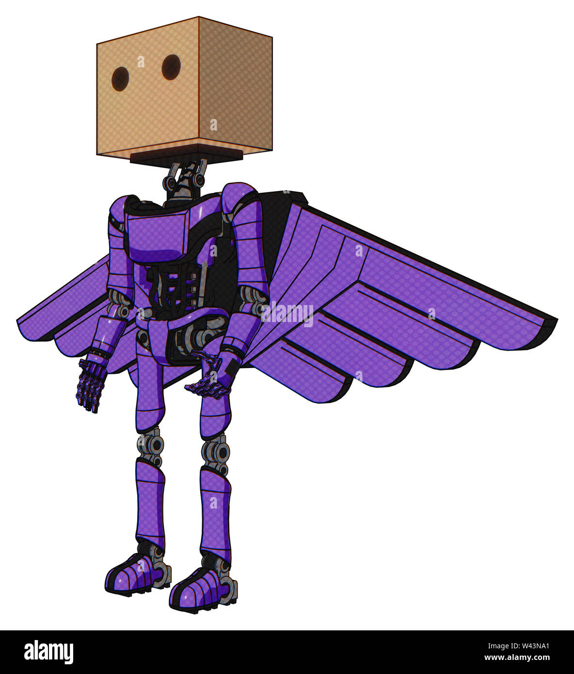 Android containing elements: dual retro camera head, cardboard box head ...