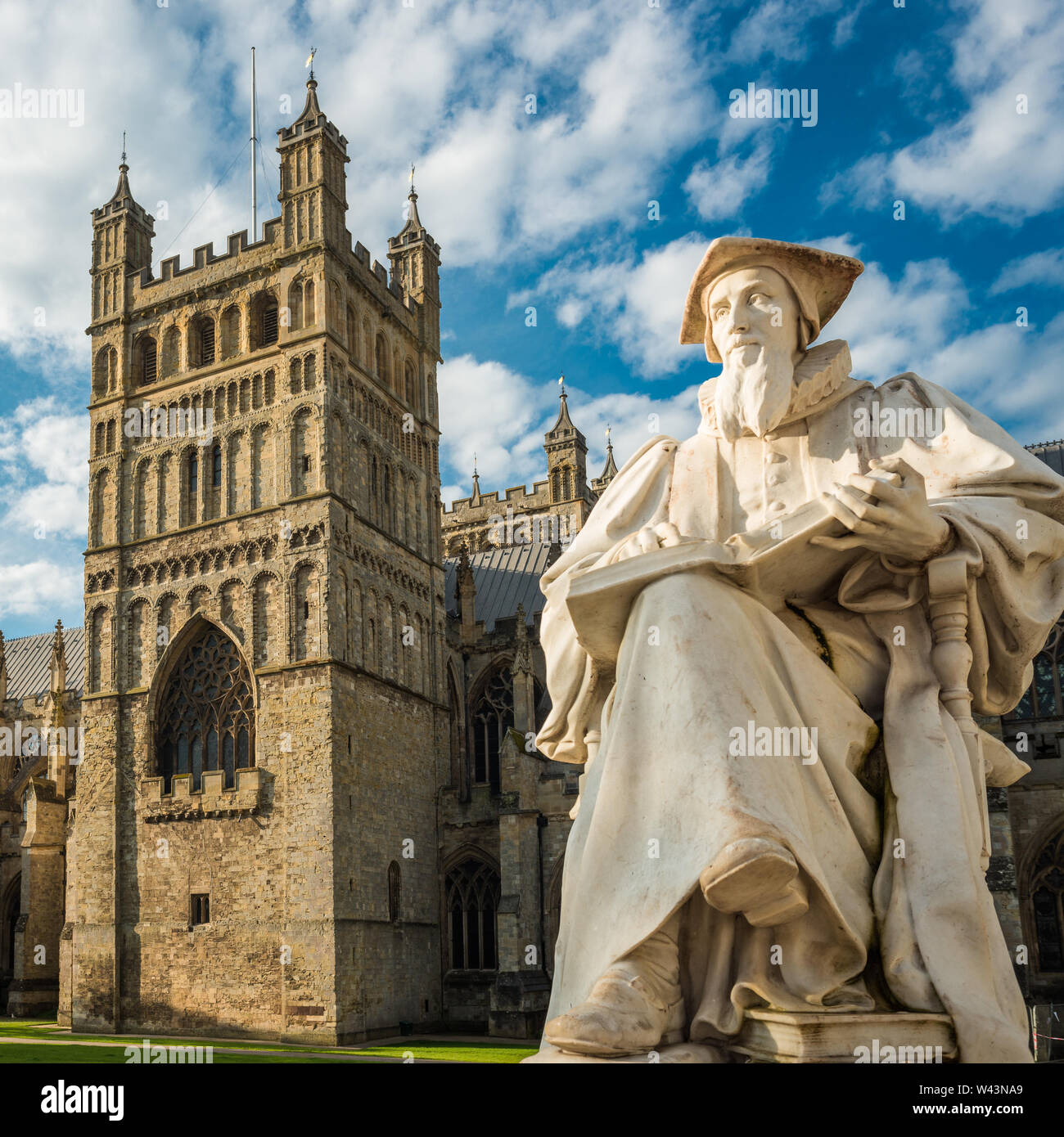 Exeter Cathedral with statue of Richard Hooker. Devon. England. UK ...