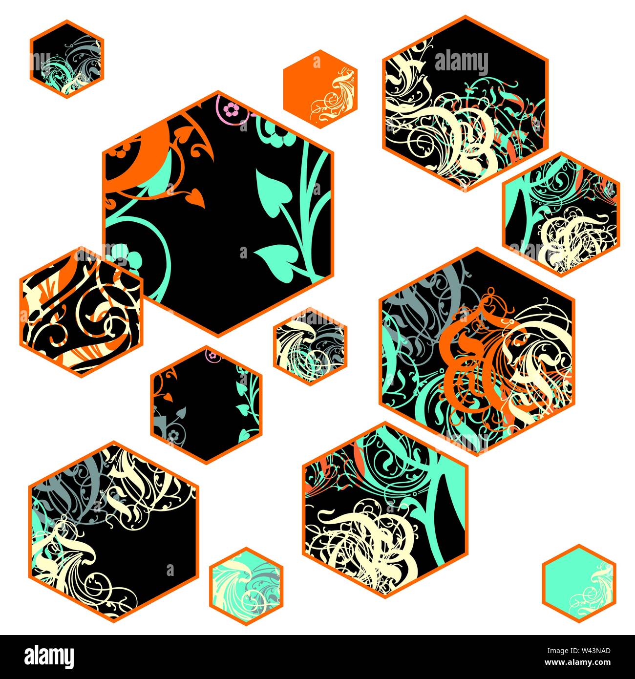Ornamented hexagon shape vector abstract background in bold vivid ...