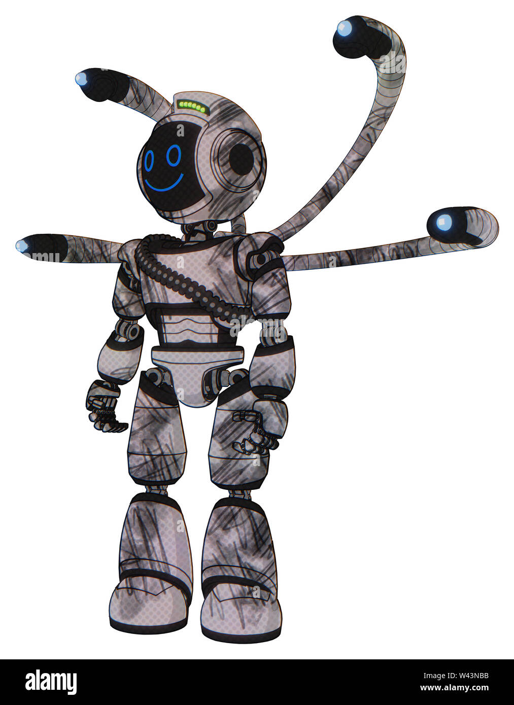 Mech containing elements: digital display head, happy face, green led ...