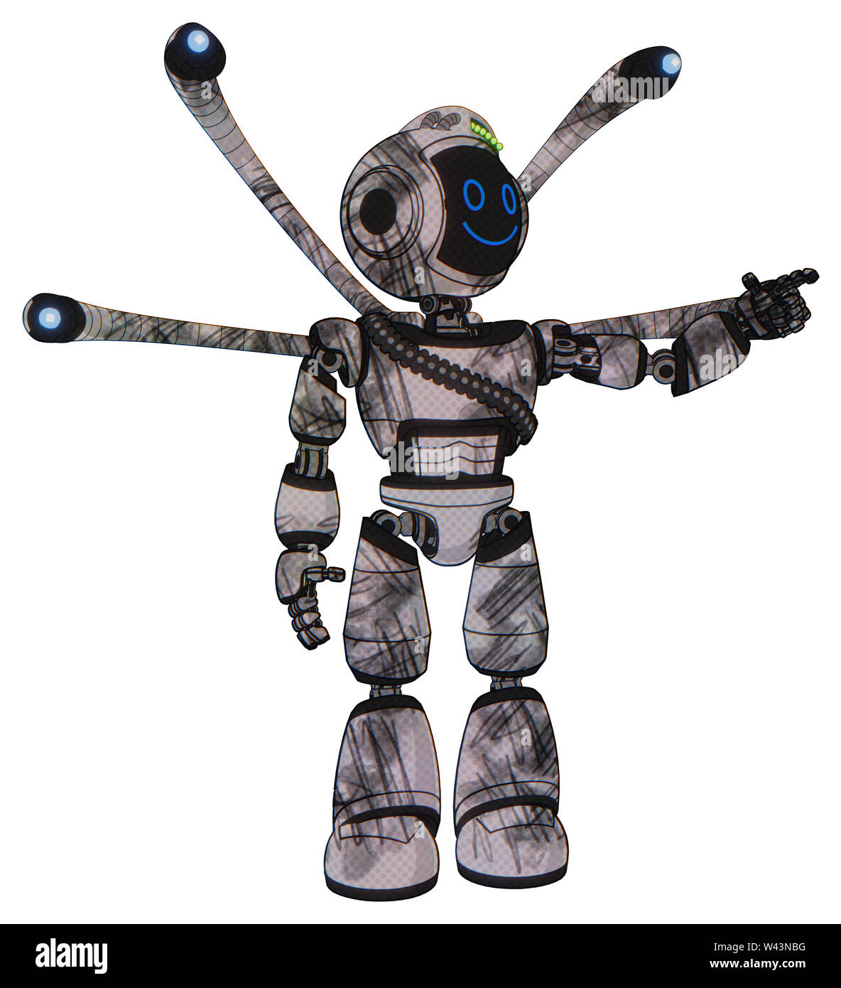 Mech containing elements: digital display head, happy face, green led ...