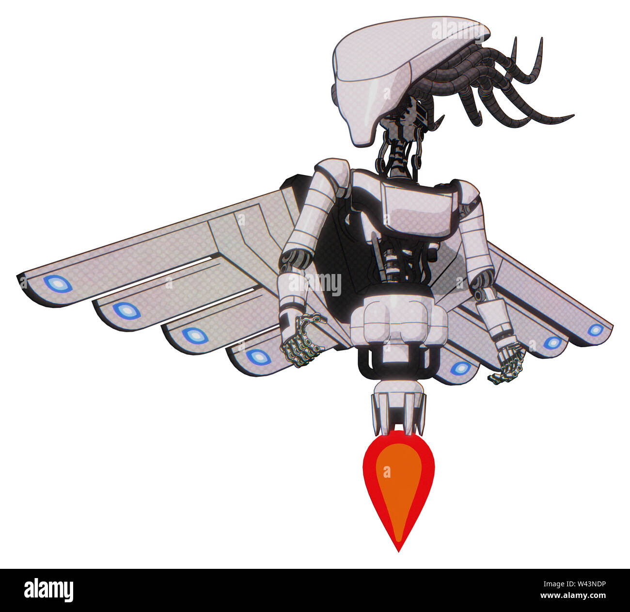 Mech containing elements: flat elongated skull head, cables, light ...