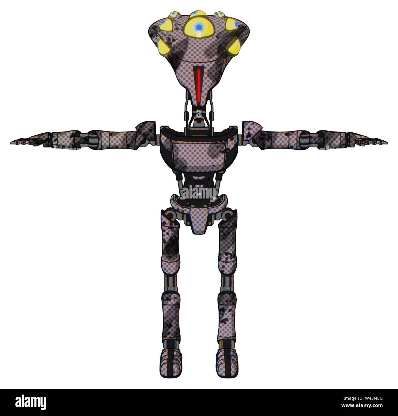 Mech containing elements: flat elongated skull head, yellow eyeball ...