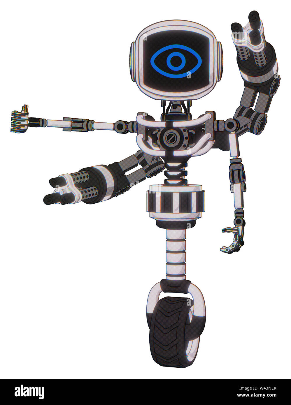 Bot containing elements: digital display head, large eye, light chest ...