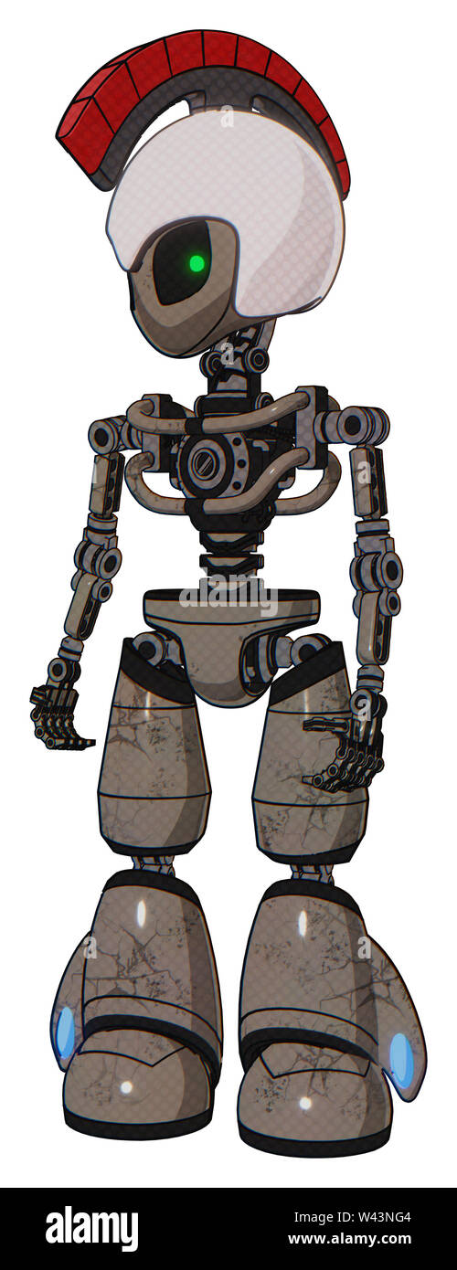 Mech containing elements: grey alien style head, green inset eyes ...