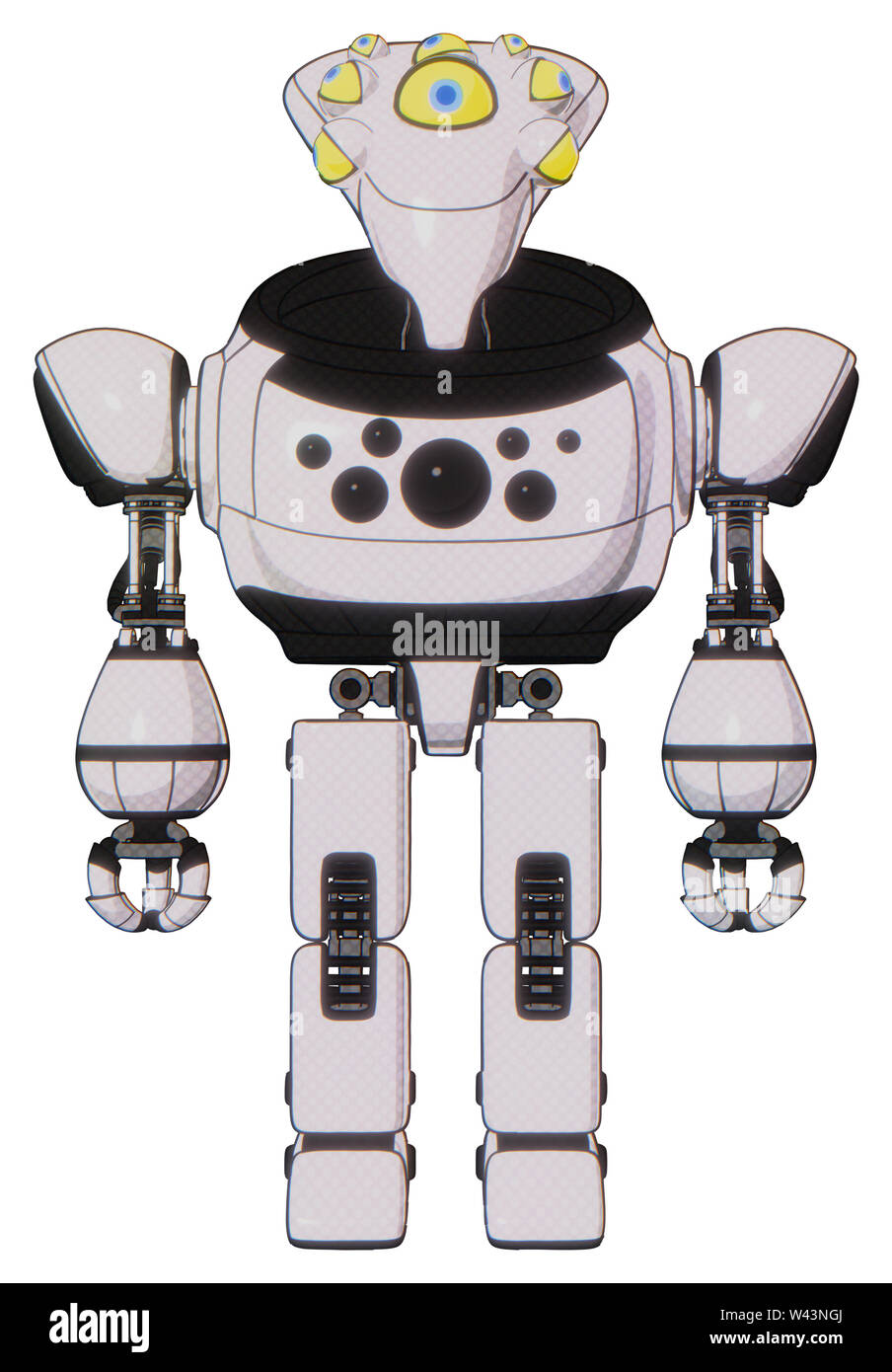 Bot containing elements: flat elongated skull head, yellow eyeball ...