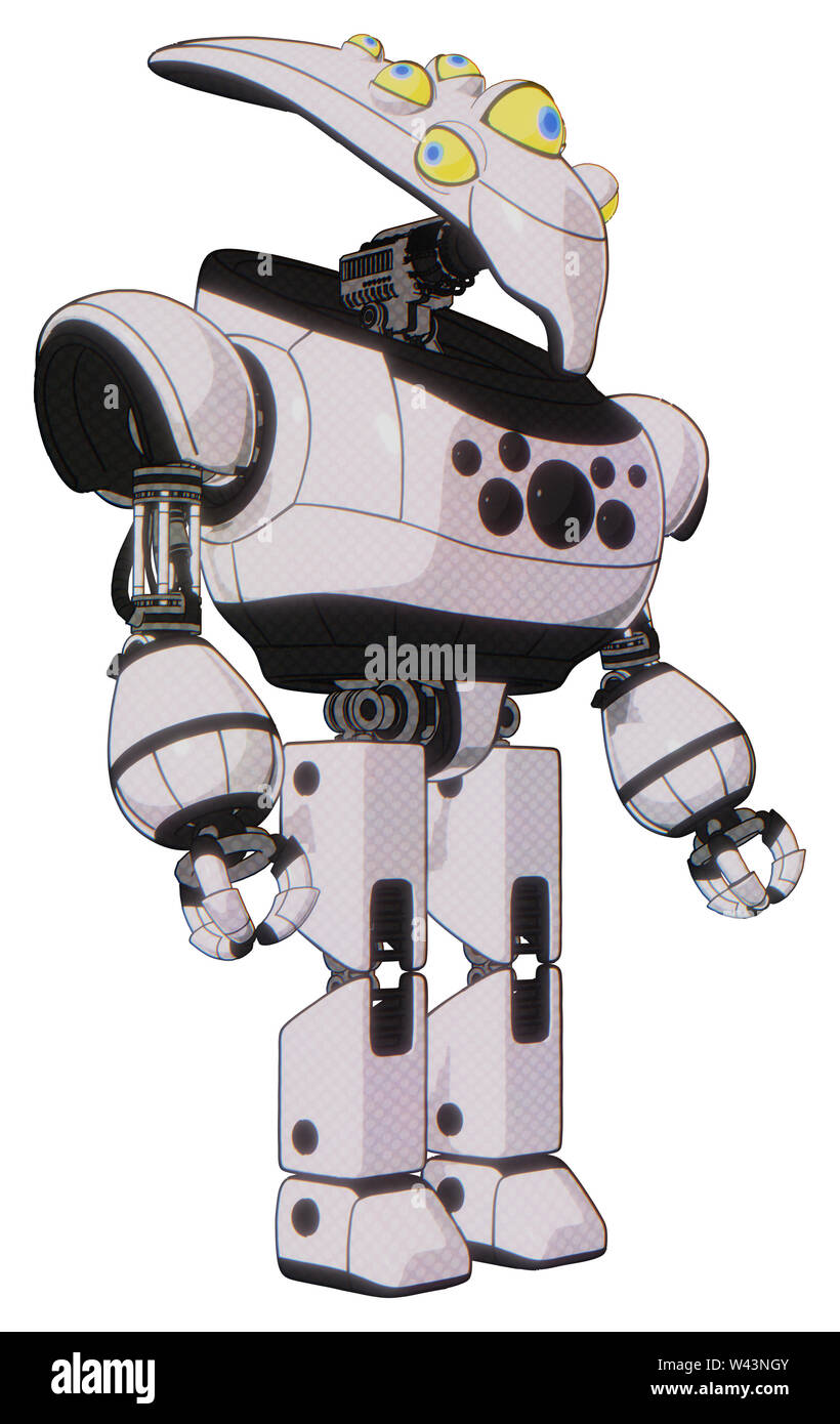 Bot containing elements: flat elongated skull head, yellow eyeball ...