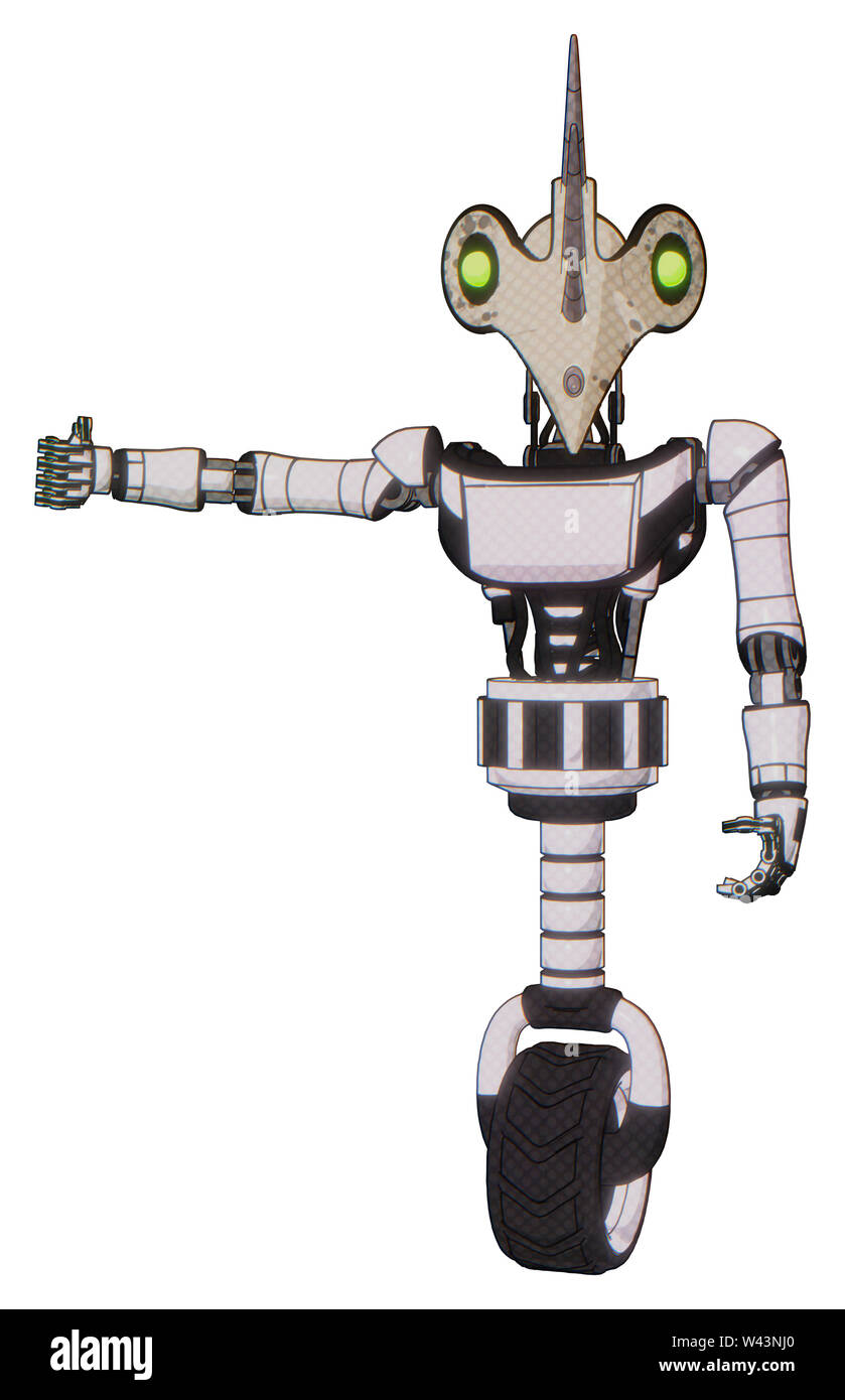 Mech containing elements: bird skull head, green eyes, light chest ...