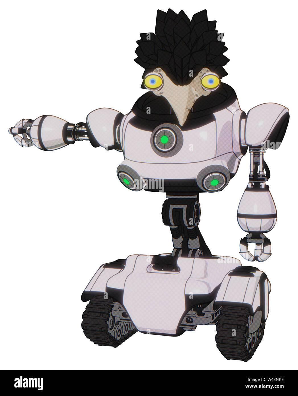 Bot containing elements: bird skull head, big yellow eyes, crow feather ...