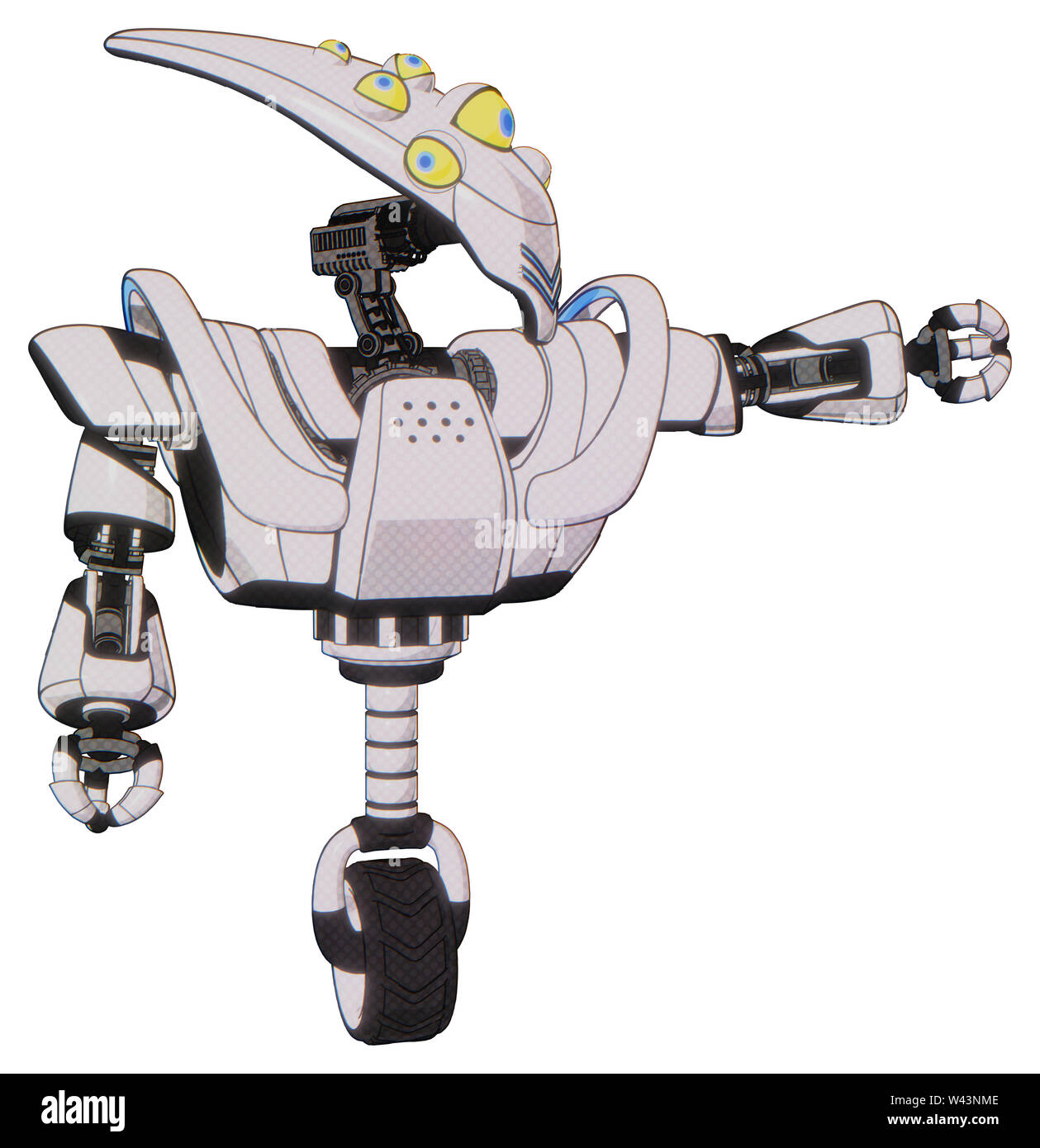 Mech containing elements: flat elongated skull head, yellow eyeball ...