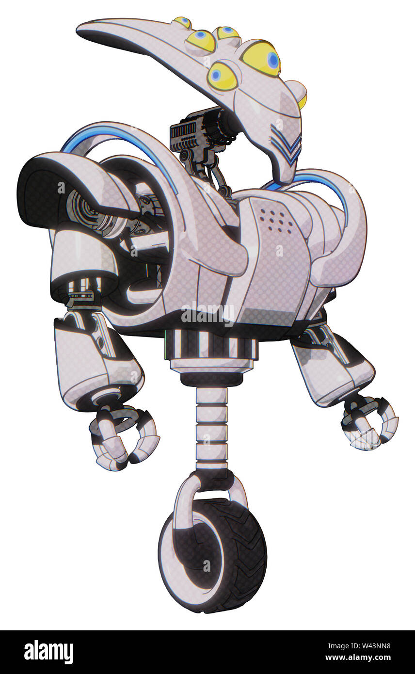 Mech containing elements: flat elongated skull head, yellow eyeball ...