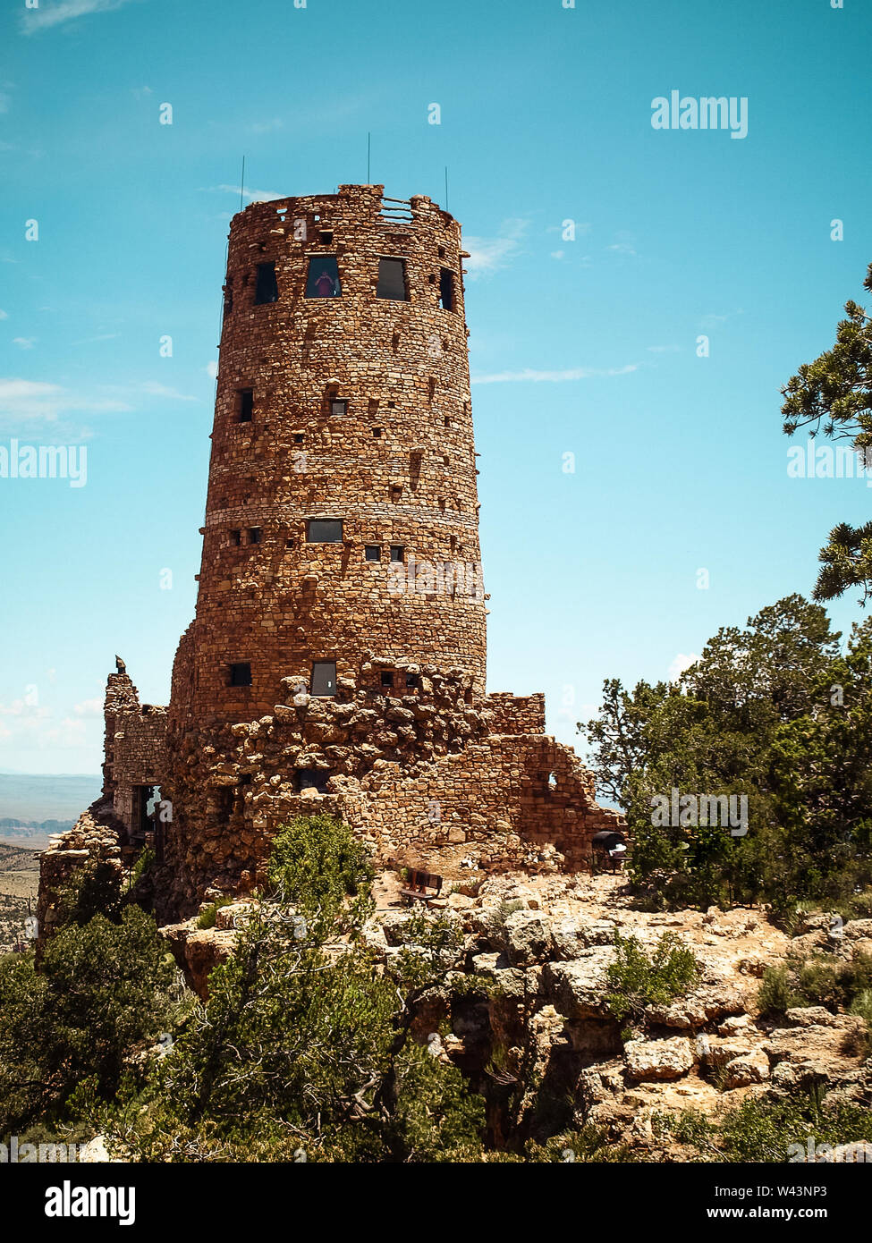 Close up view on Watchtower in South Rim, Grand Canyon. Summer in the ...