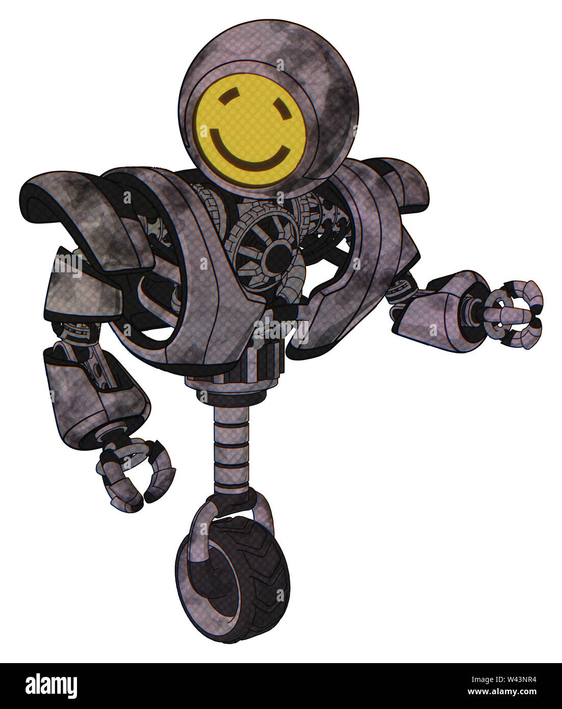 Robot containing elements: round head yellow happy face, heavy upper ...