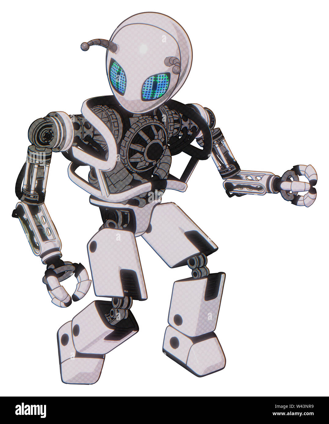 Robot containing elements: grey alien style head, blue grate eyes, bug ...