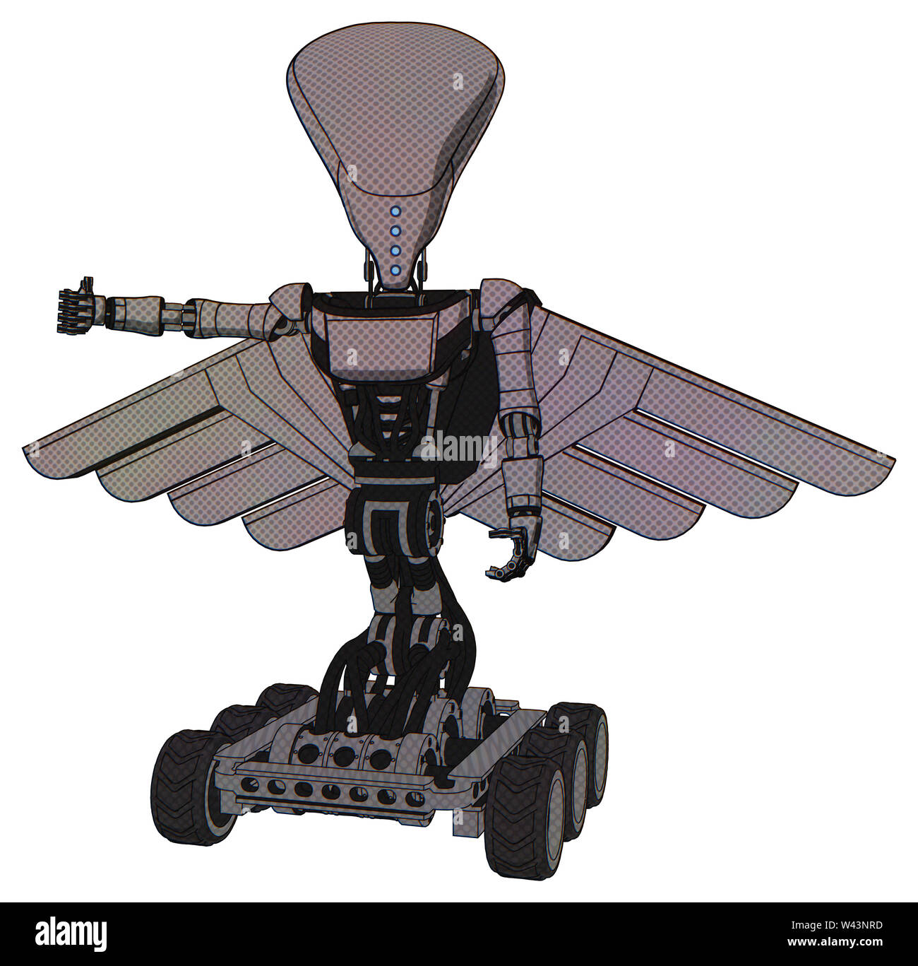 Droid containing elements: flat elongated skull head, light chest ...