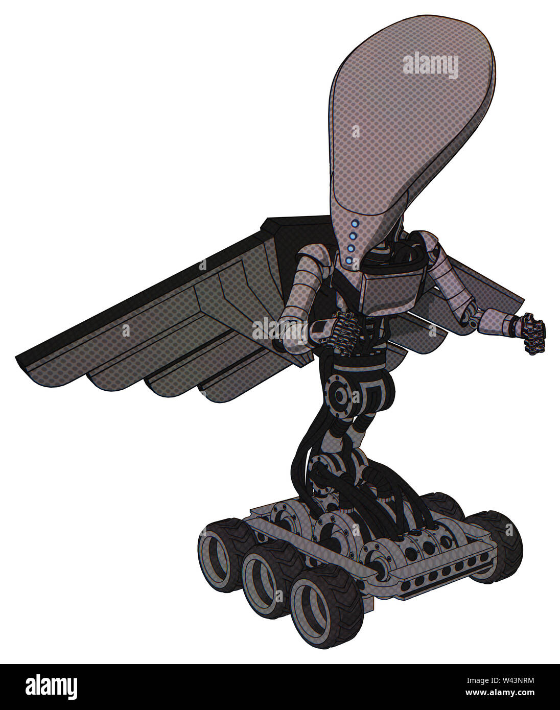 Droid containing elements: flat elongated skull head, light chest ...