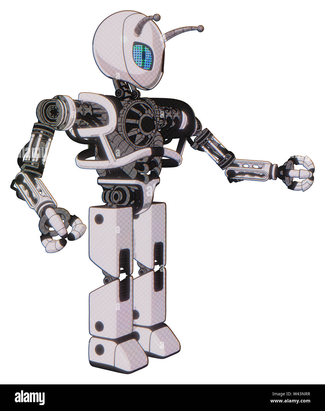 Robot containing elements: grey alien style head, blue grate eyes, bug ...