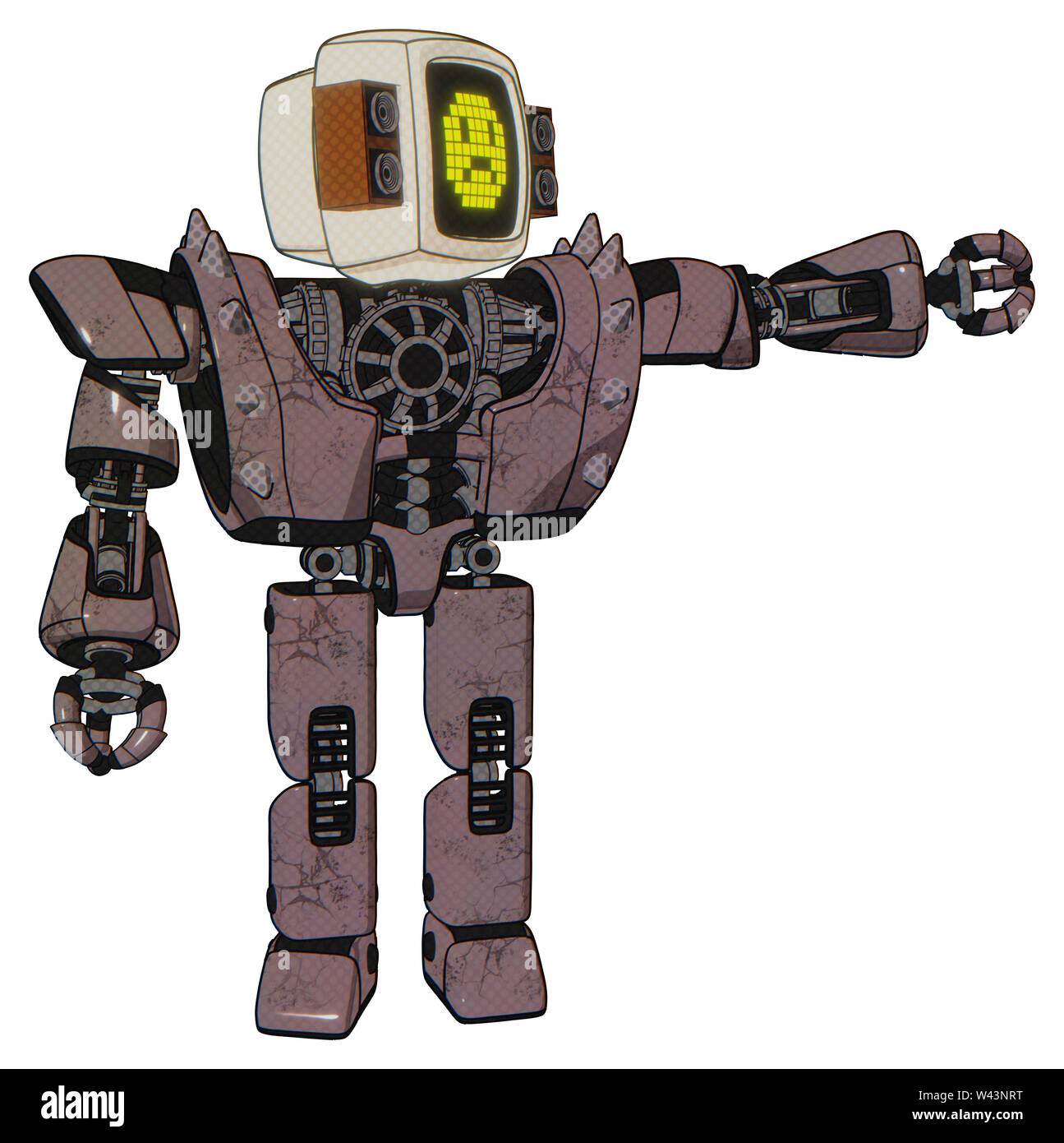 Robot containing elements: old computer monitor, yellow sad pixel face ...