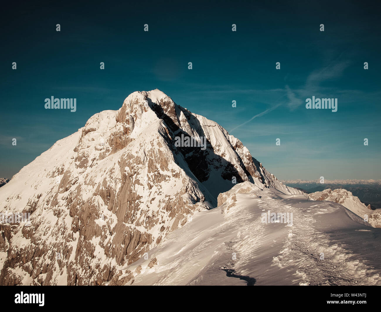 Landscape view of Triglav from Mali Triglav. Winter in Julian Alps ...