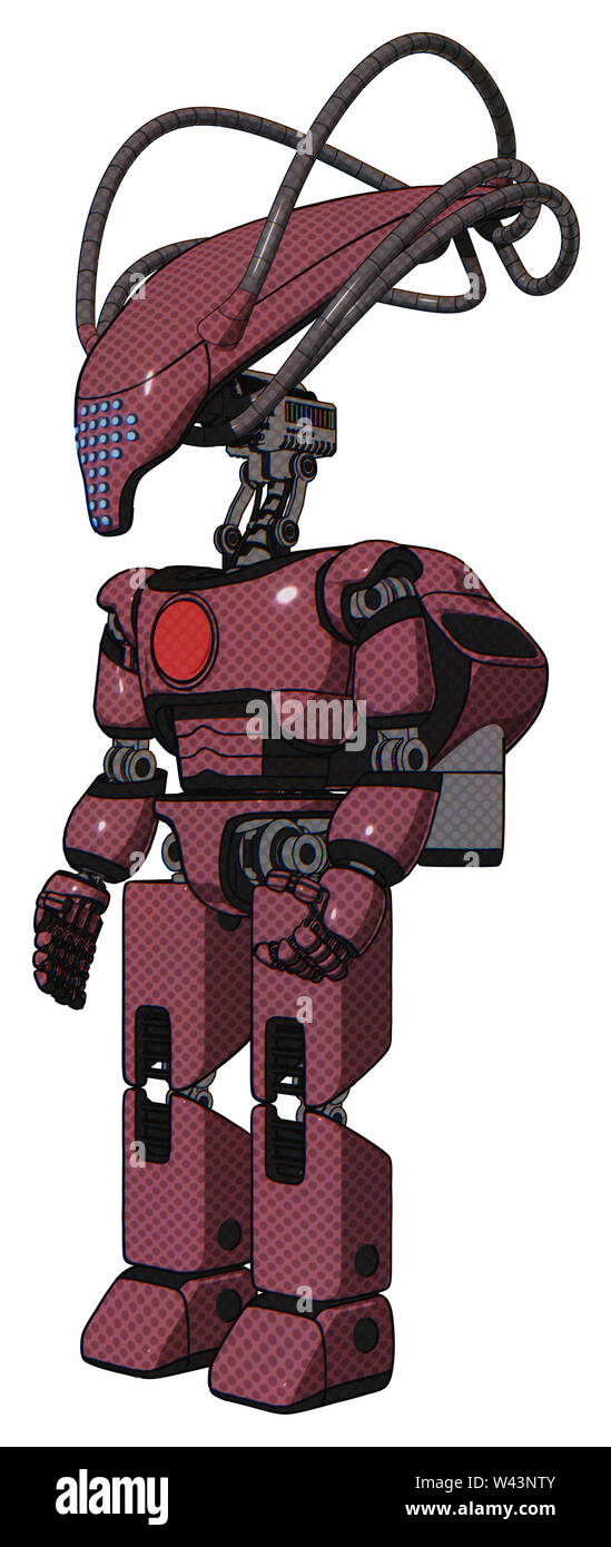 Droid containing elements: flat elongated skull head, cables, light ...