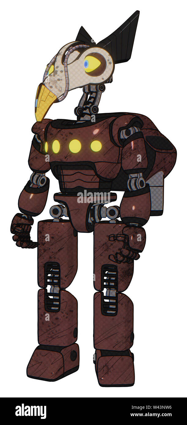 Mech containing elements: bird skull head, big yellow eyes, robobeak ...