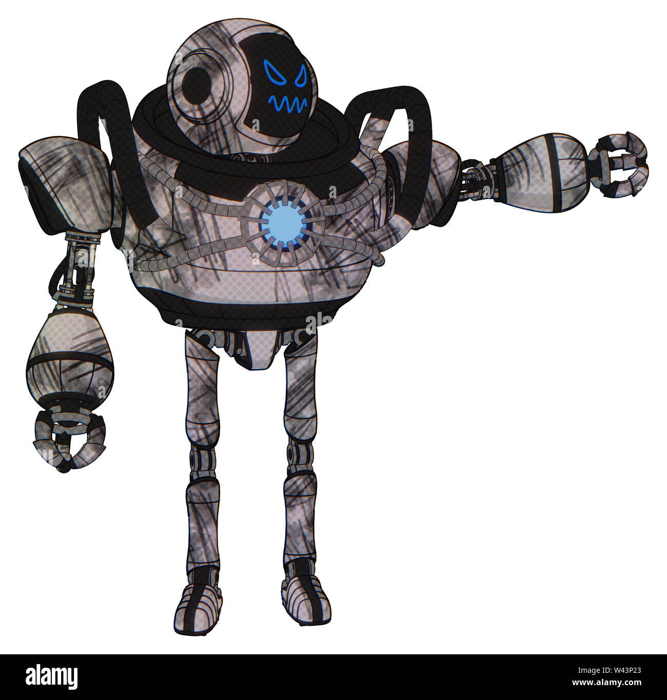 Automaton containing elements: digital display head, angry face, heavy ...