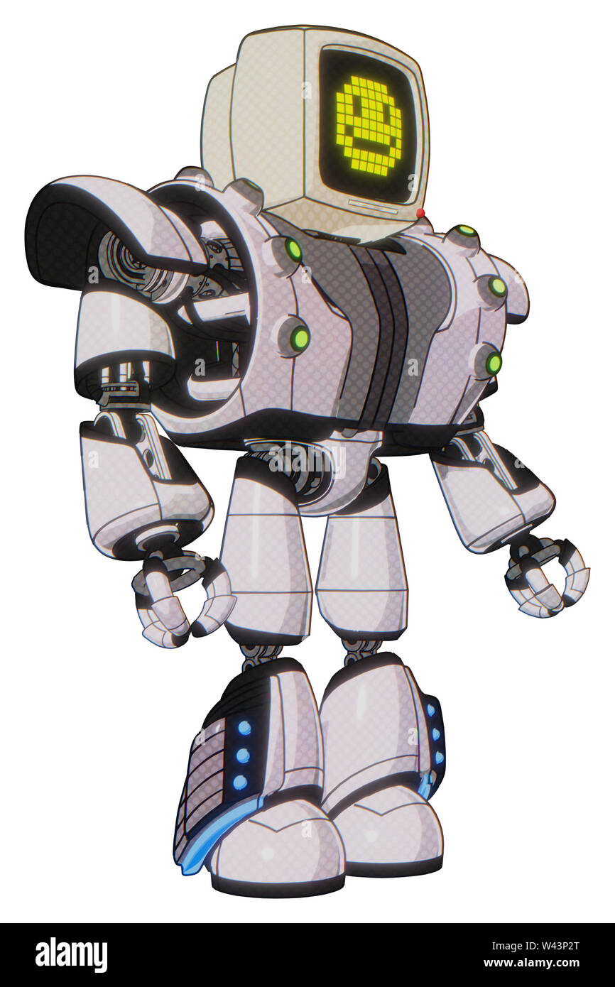Robot containing elements: old computer monitor, pixel design of yellow ...