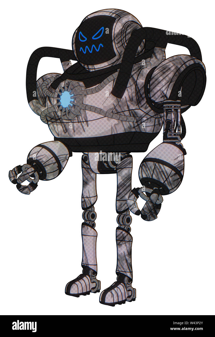 Automaton containing elements: digital display head, angry face, heavy ...