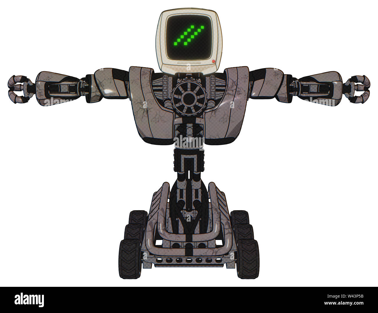 Mech containing elements: old computer monitor, double backslash pixel ...