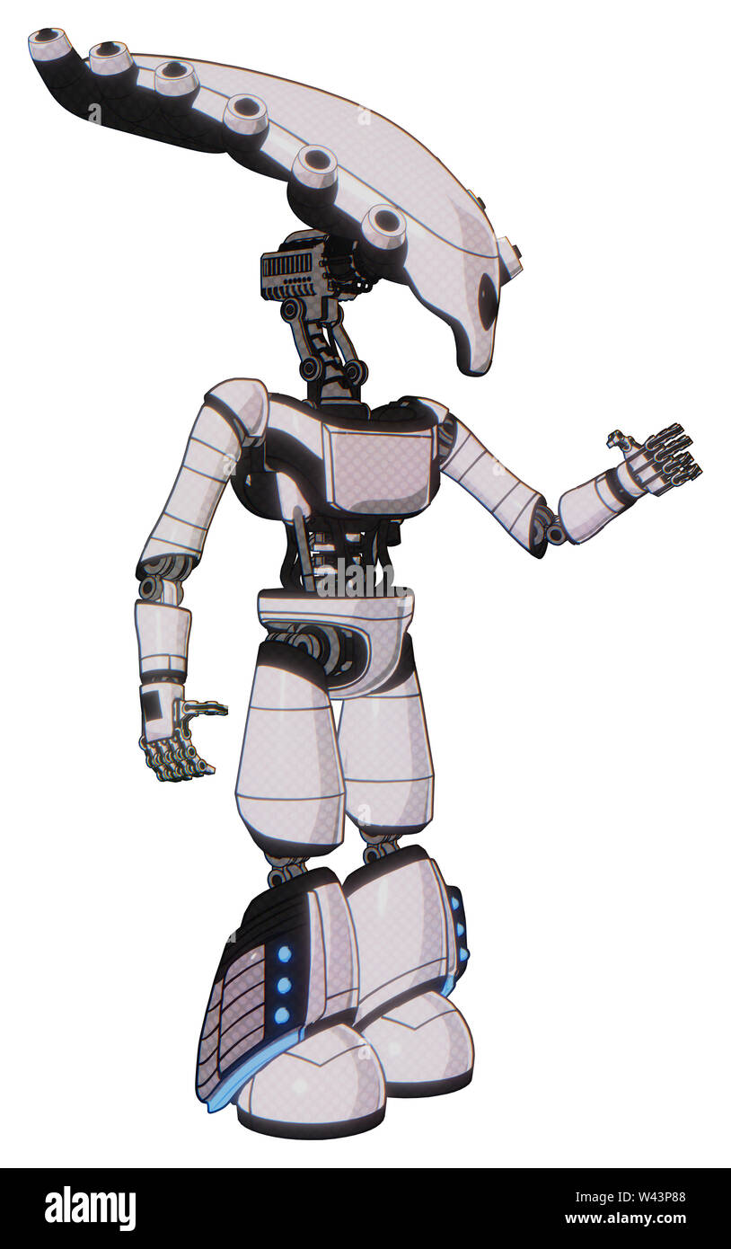 Android containing elements: flat elongated skull head, light chest ...