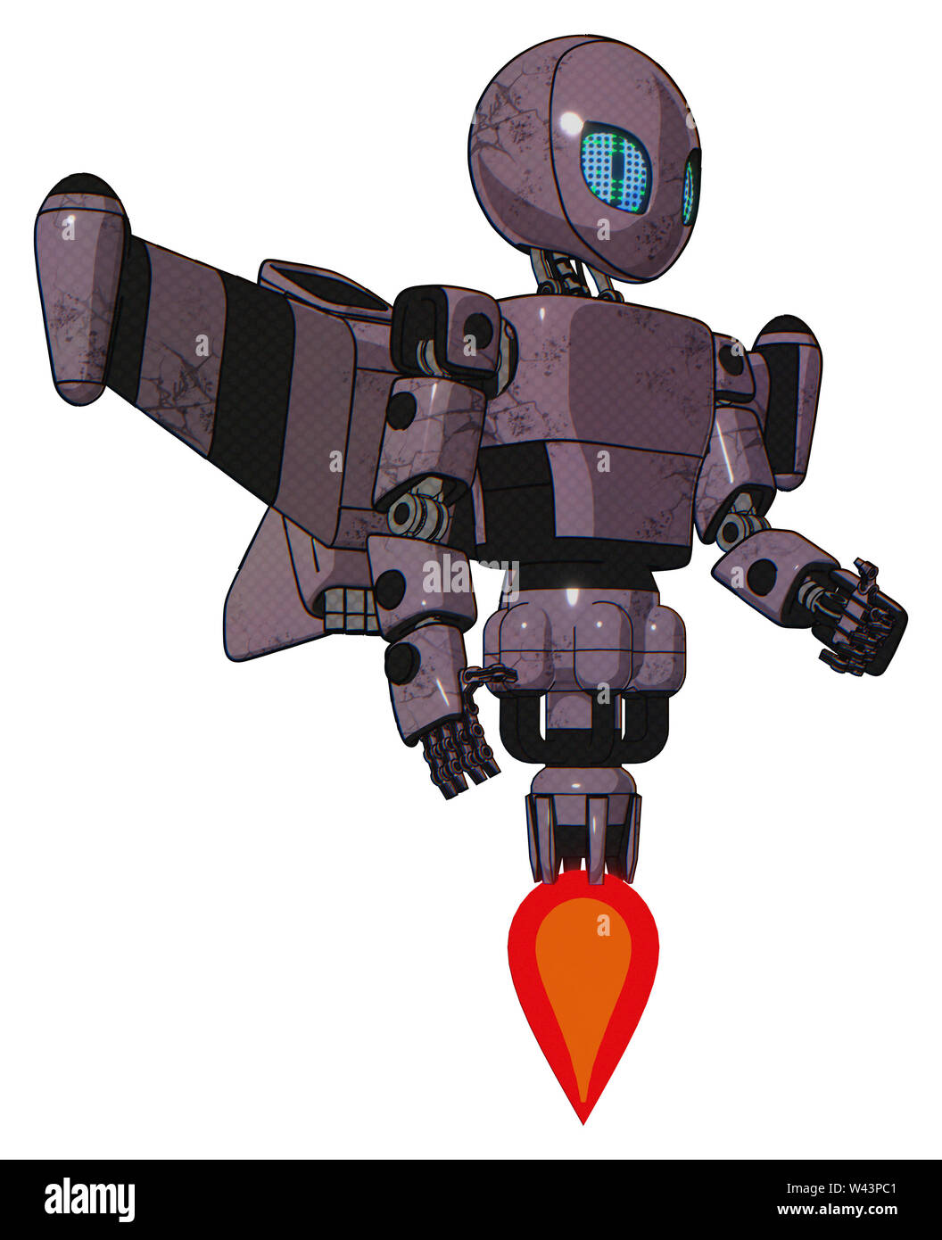 Droid containing elements: grey alien style head, blue grate eyes ...