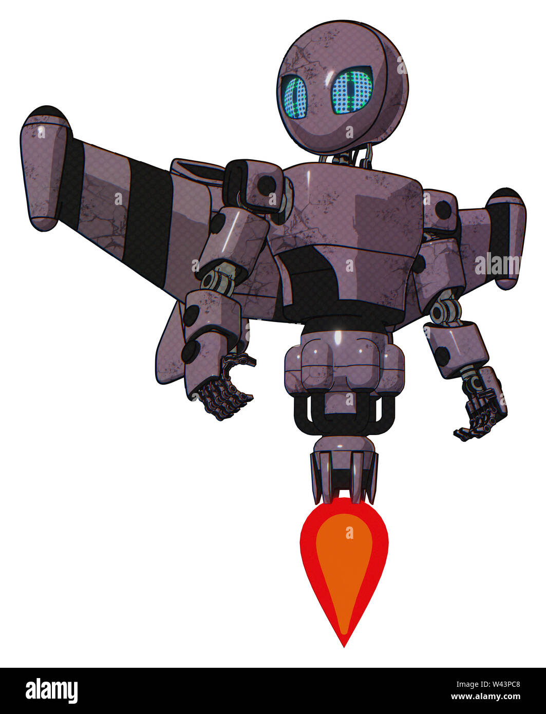 Droid containing elements: grey alien style head, blue grate eyes ...