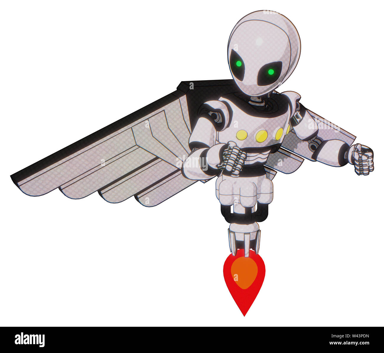 Mech containing elements: grey alien style head, green inset eyes ...