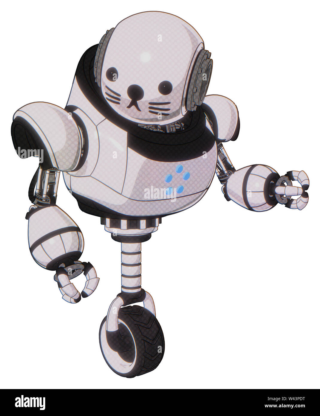 Bot containing elements: round head, heavy upper chest, circle of blue ...
