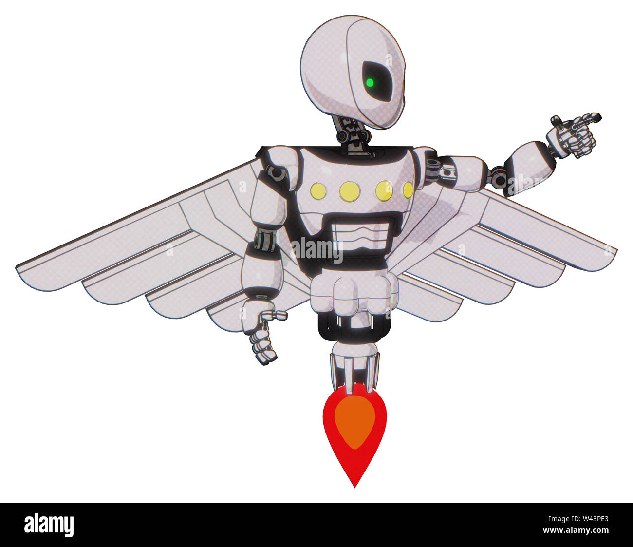 Mech containing elements: grey alien style head, green inset eyes ...