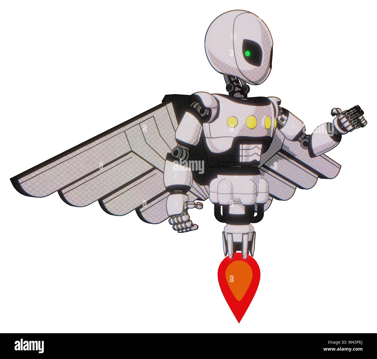 Mech containing elements: grey alien style head, green inset eyes ...