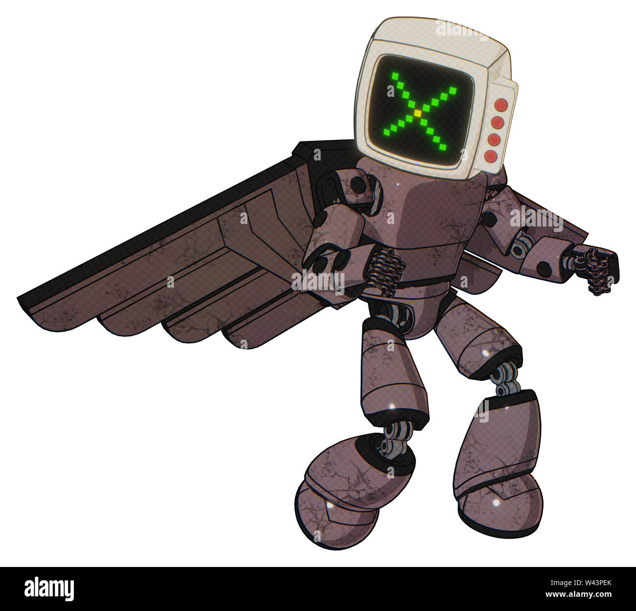 Robot containing elements: old computer monitor, pixel x, red buttons ...