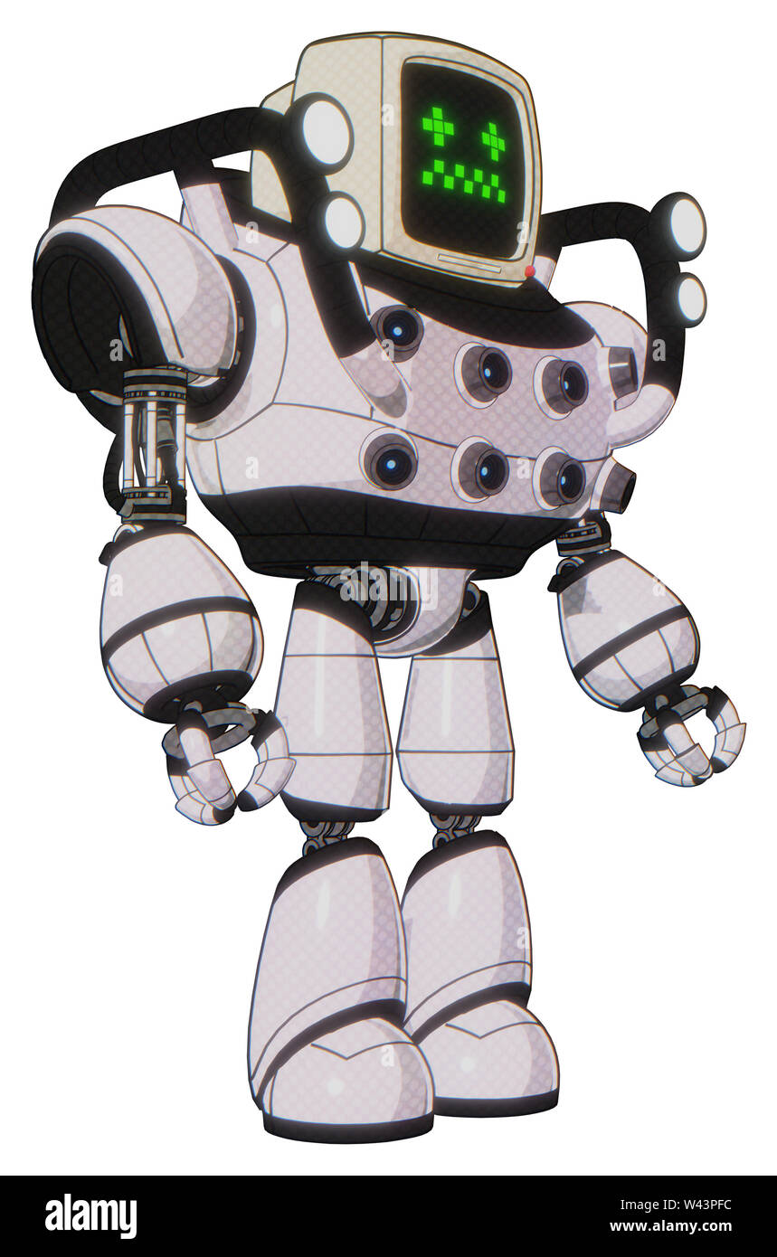 Droid containing elements: old computer monitor, stunned pixels face ...