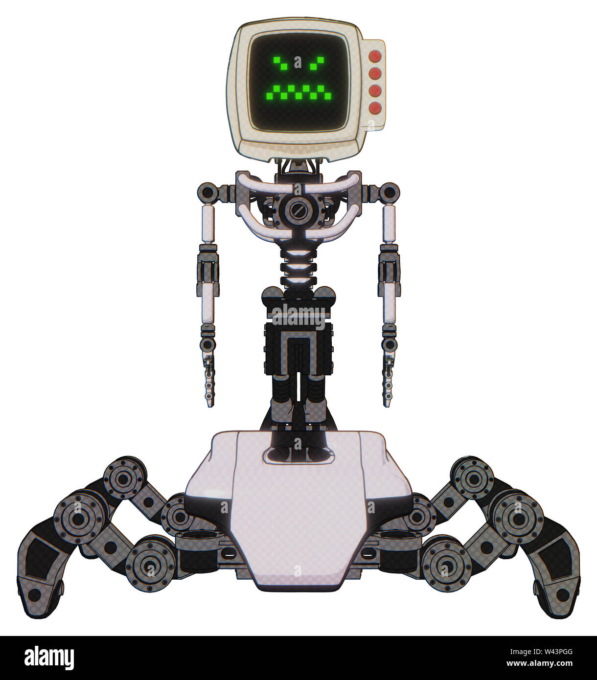 Mech containing elements: old computer monitor, angry pixels face, red ...