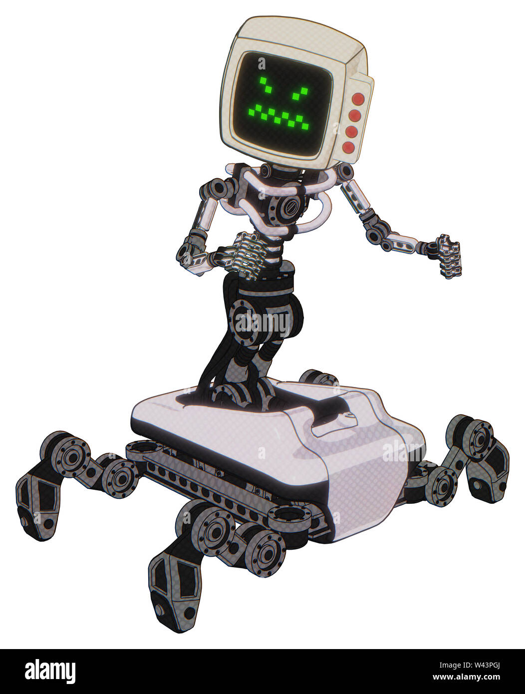 Mech containing elements: old computer monitor, angry pixels face, red ...