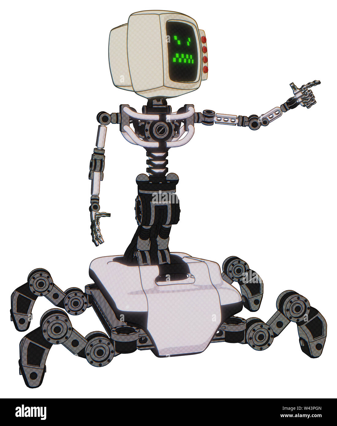 Mech containing elements: old computer monitor, angry pixels face, red ...