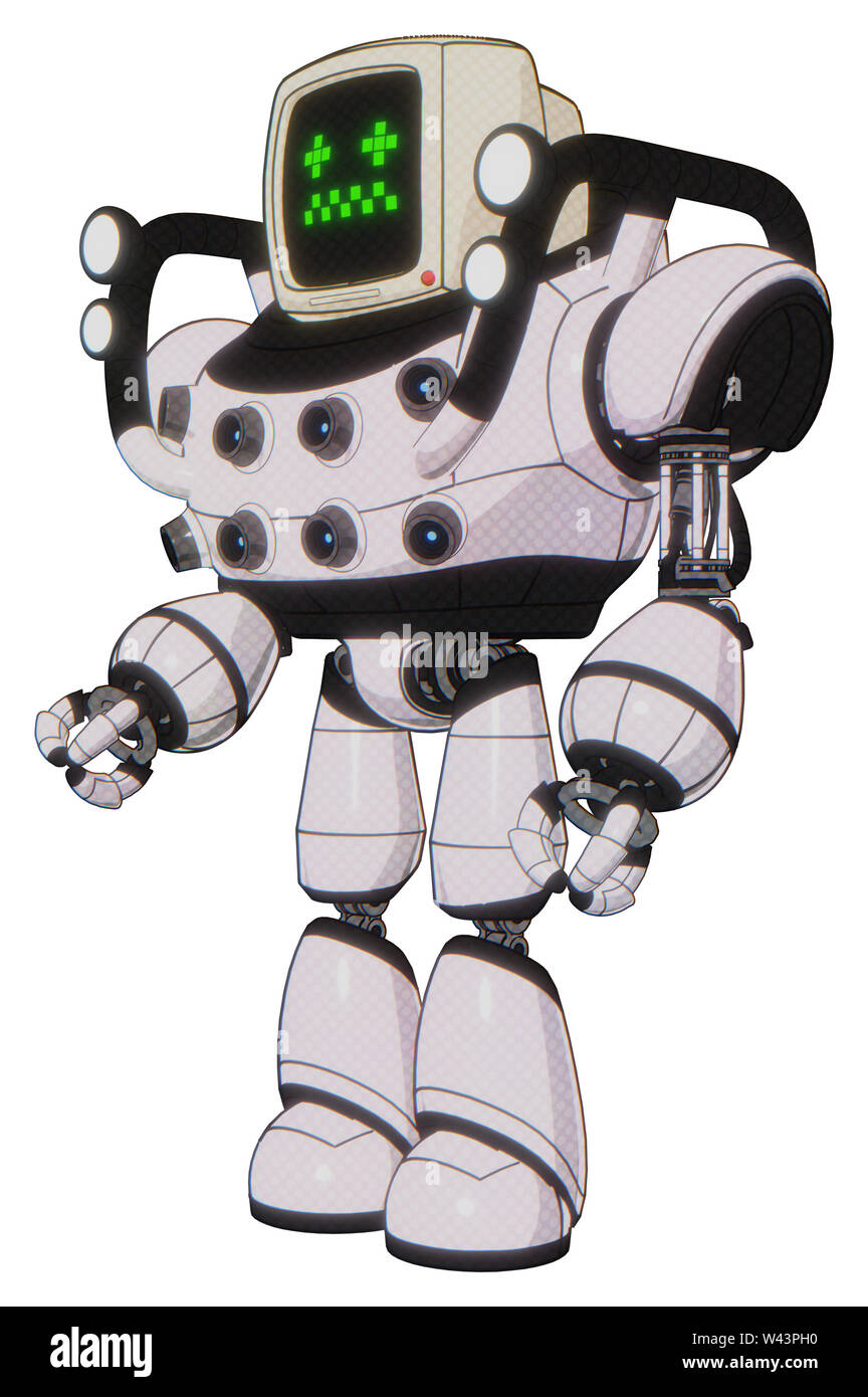 Droid containing elements: old computer monitor, stunned pixels face ...