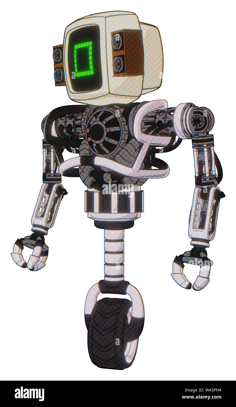 Cyborg containing elements: old computer monitor, pixel square design ...