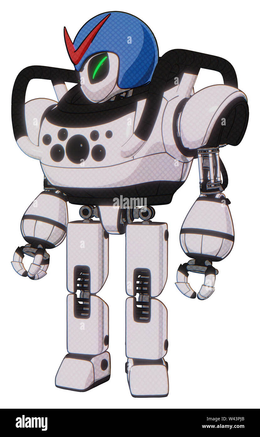 Mech containing elements: grey alien style head, green demon eyes, red ...